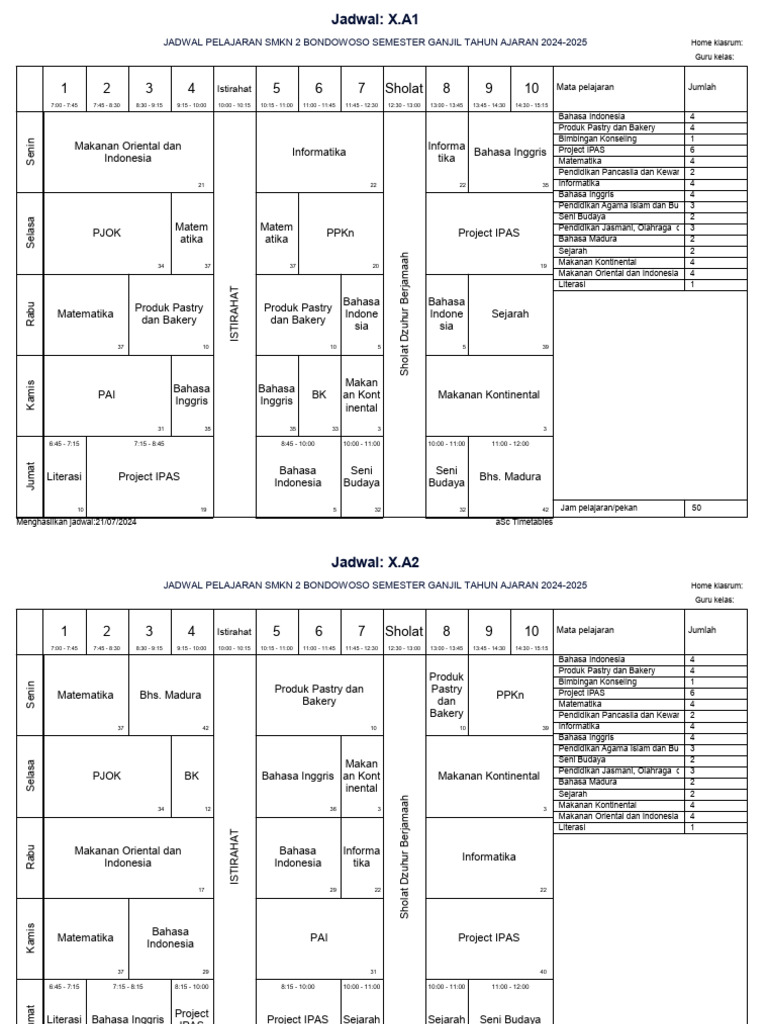 Jadwal Kelas Rev.1 Ganjil 2024-2025 | PDF