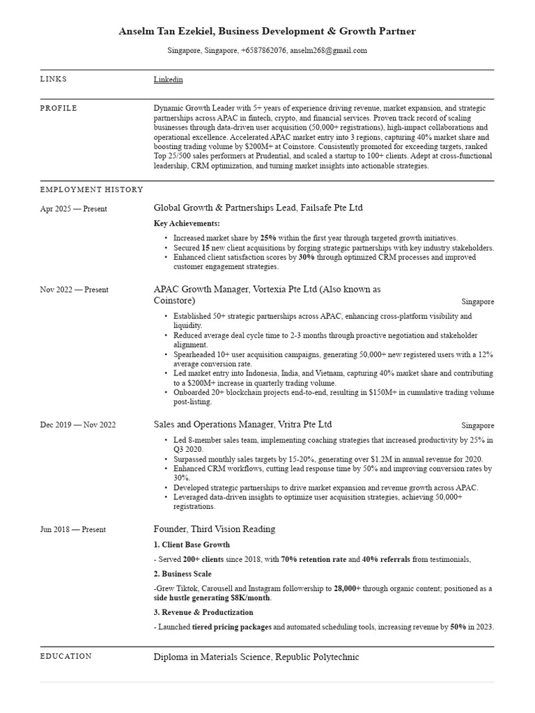 Anselm Tan Ezekiel Business Development & Growth Partner 3 | PDF ...