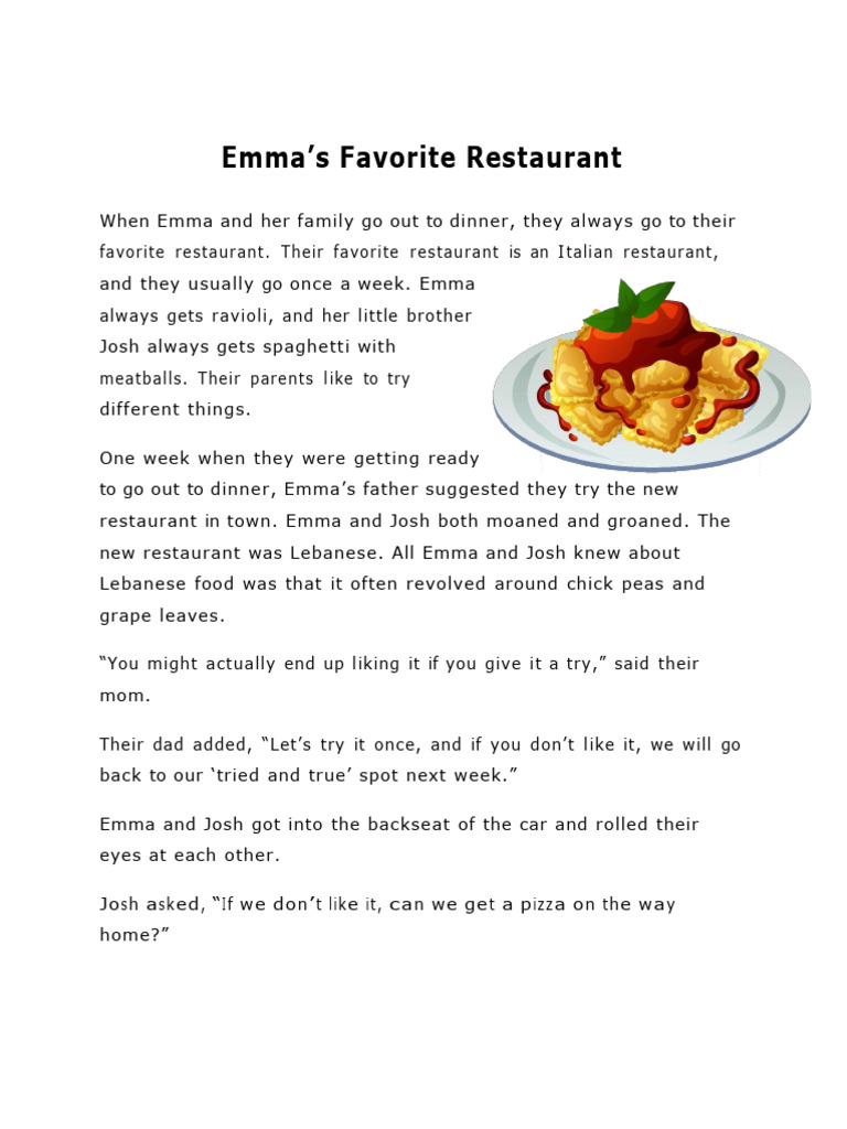 Emma's Restaurant Adventure | PDF | Foods | Cuisine