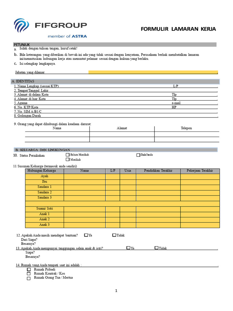 Formulir Kerja FIF-1 | PDF