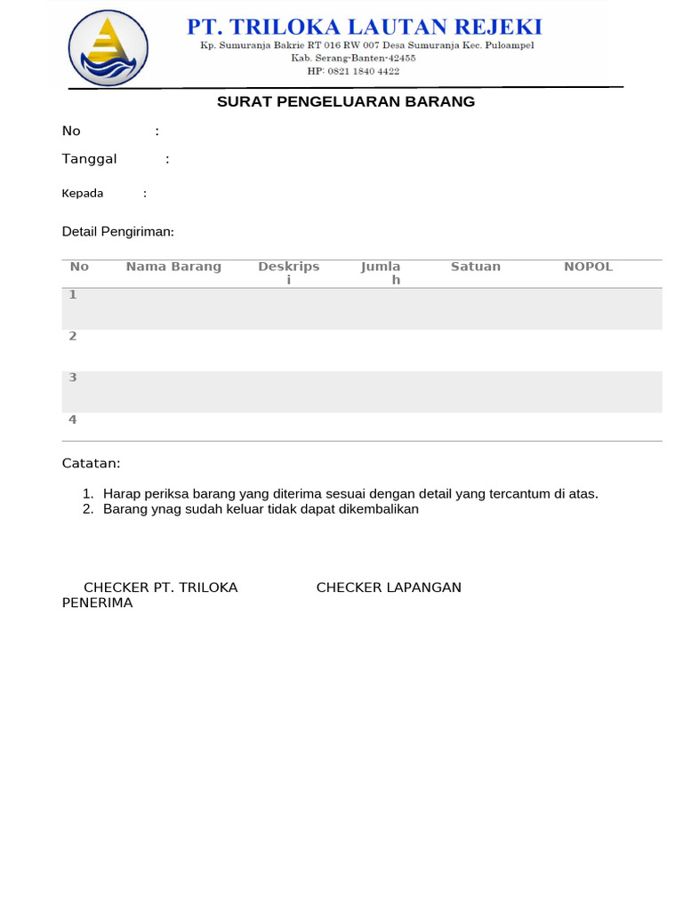 Surat Pengeluaran Barang | PDF