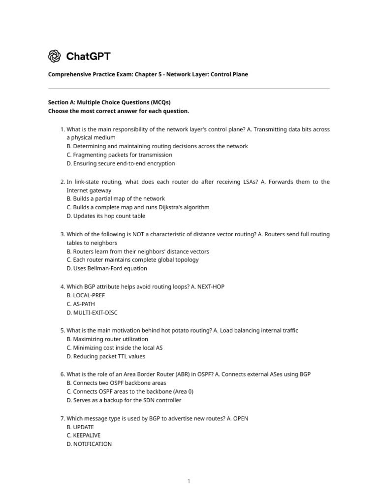 Chapter5 Control Plane Exam | PDF | Routing | Computer Science