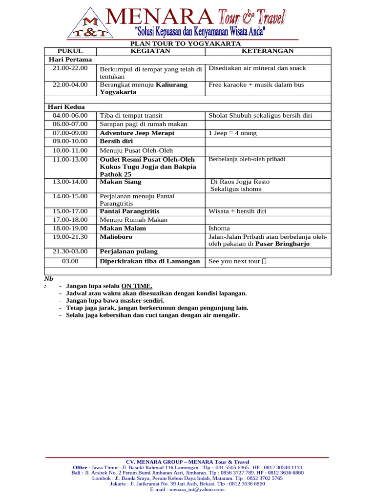 Rundown Study Tour Yogyakarta | PDF