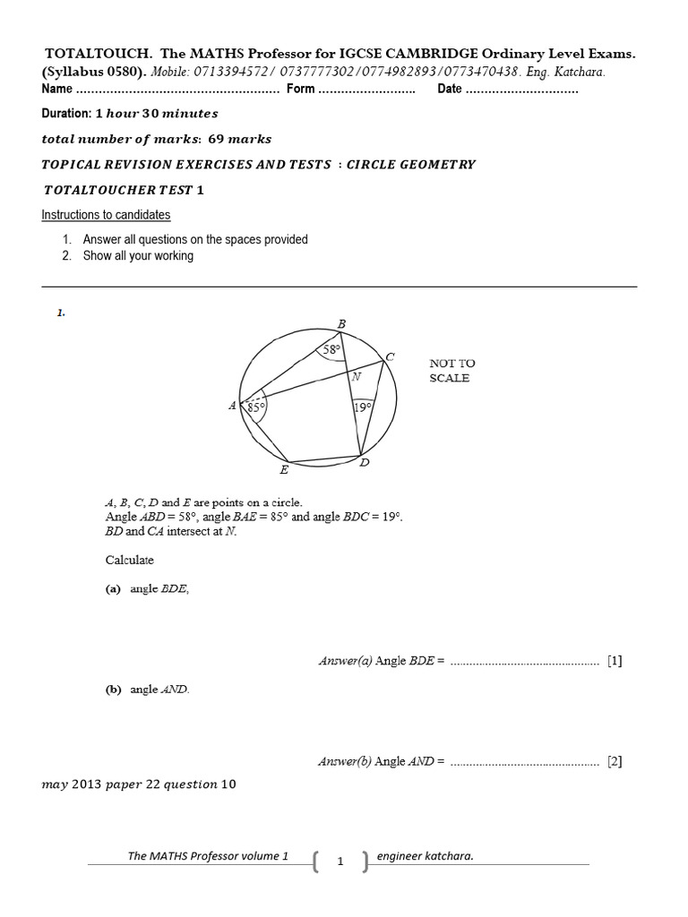 Circle Geometry Totaltoucher Test 1 | PDF | Educational Assessment And ...