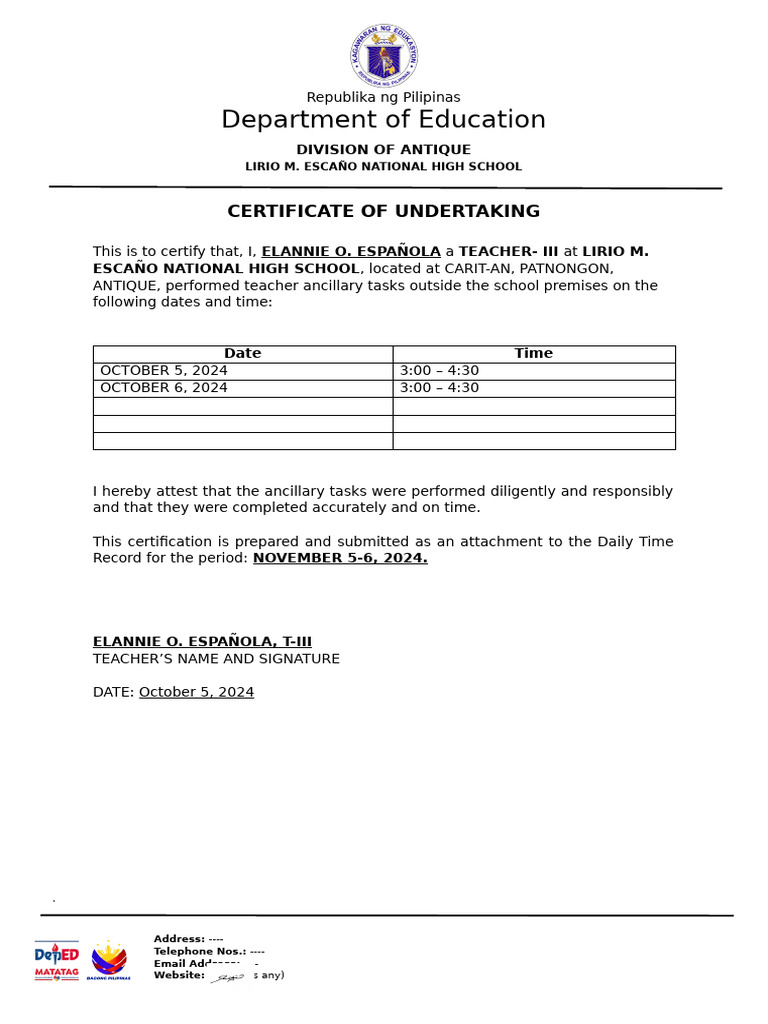 [01] Certificate of Undertaking | PDF
