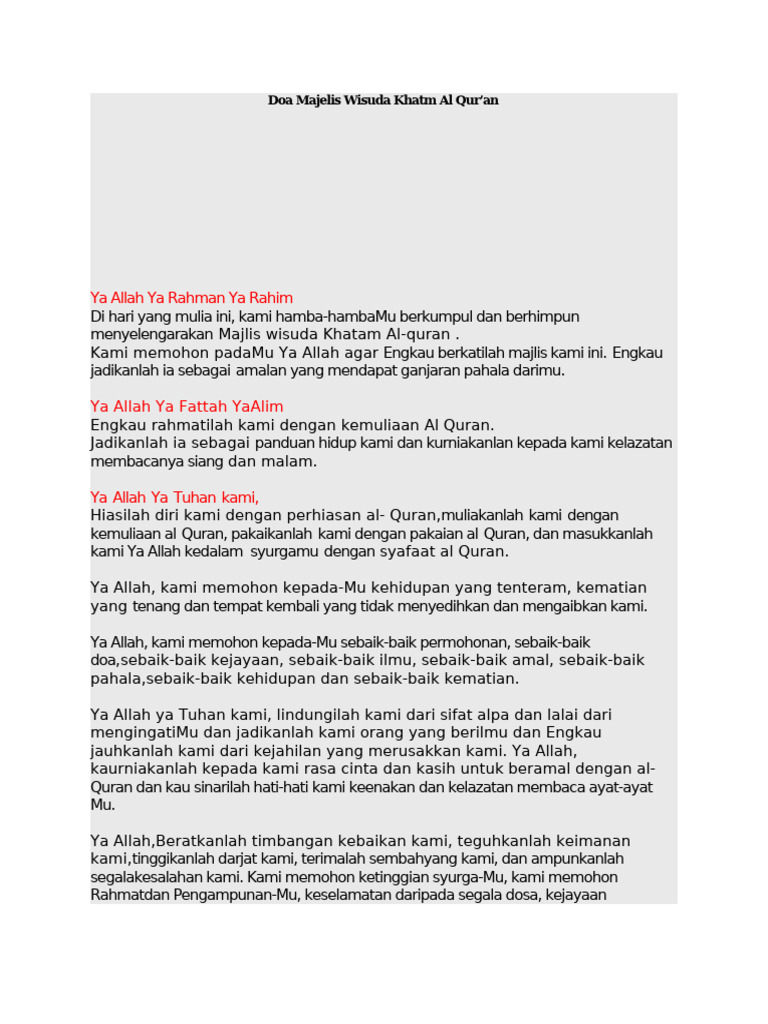 Doa Wisuda Khatm Al-Qur'an | PDF