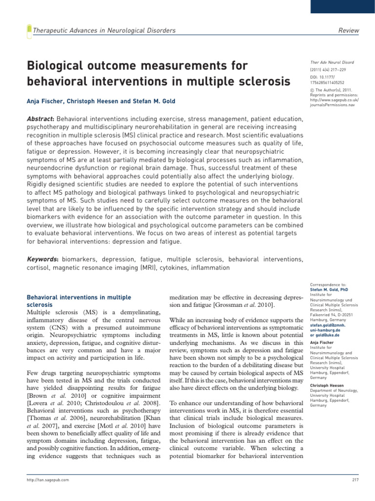 Biological Outcome Measurements For Behavioral Interventions in ...