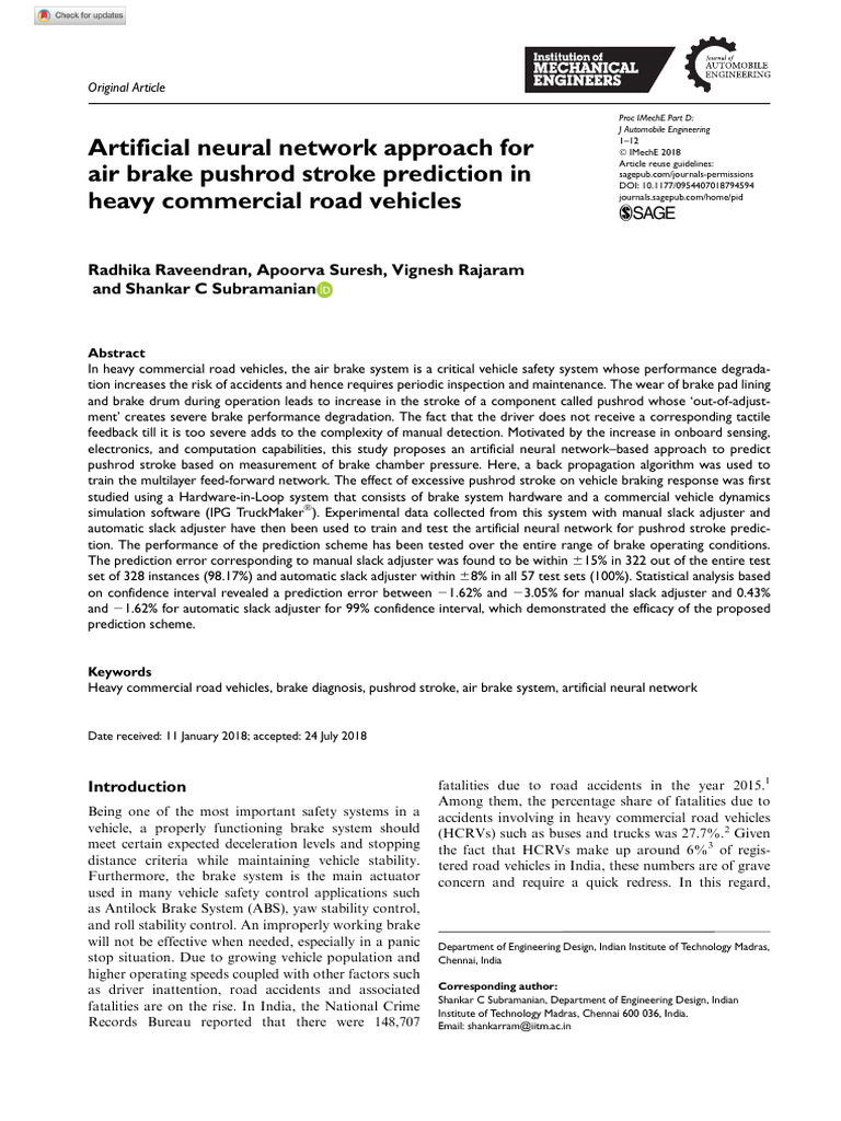 Artificial Neural Network Approach For Air Brake Pushrod Stroke ...