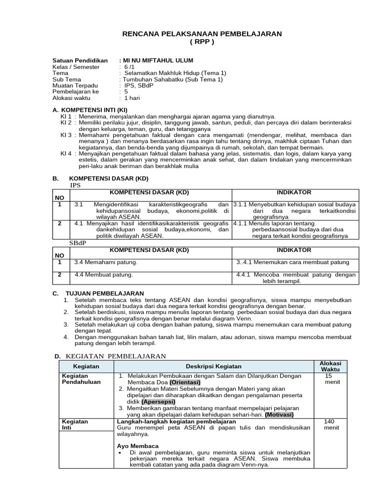 Rencana Pelaksanaan Pembelajaran (RPP) | PDF