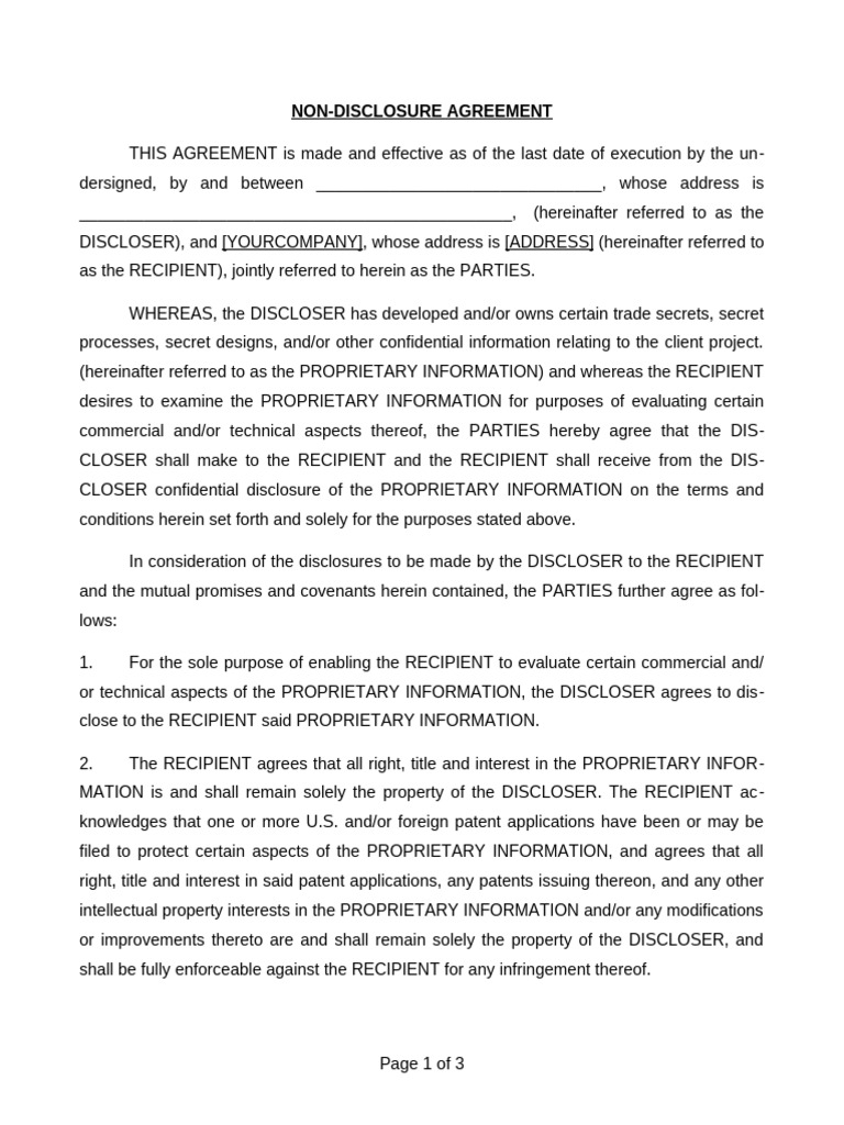 Non Disclosure Agreement | PDF | Trade Secret | Non Disclosure Agreement