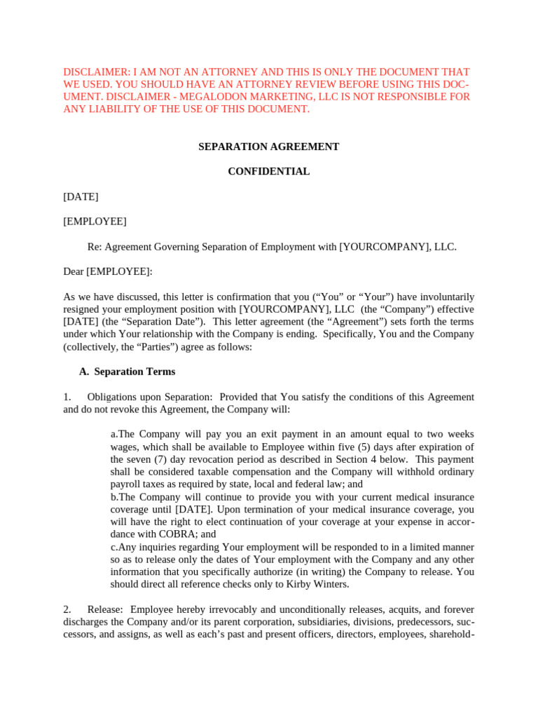 Separation Agreement Employee | PDF | Employment | Justice