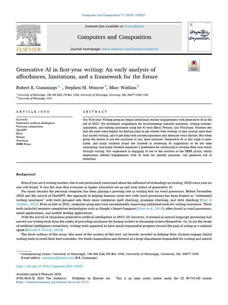 Generative AI in First-Year Writing | PDF | Intelligence (AI ...