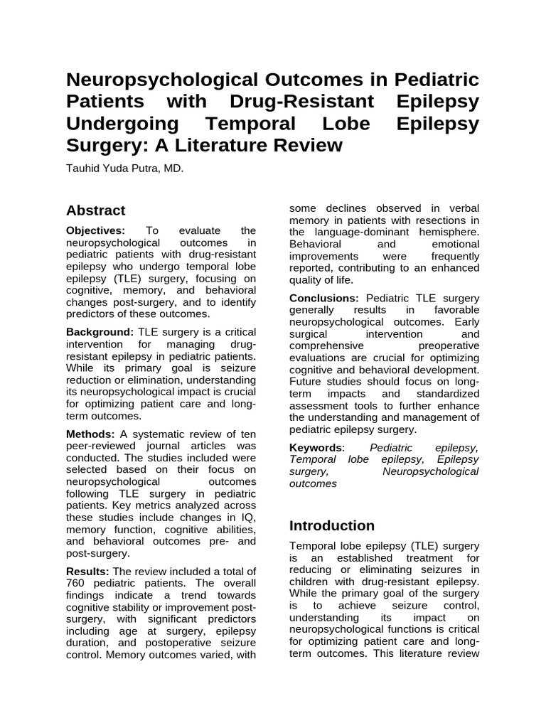 Literature Review AECS 2024 | PDF | Epilepsy | Neuropsychology