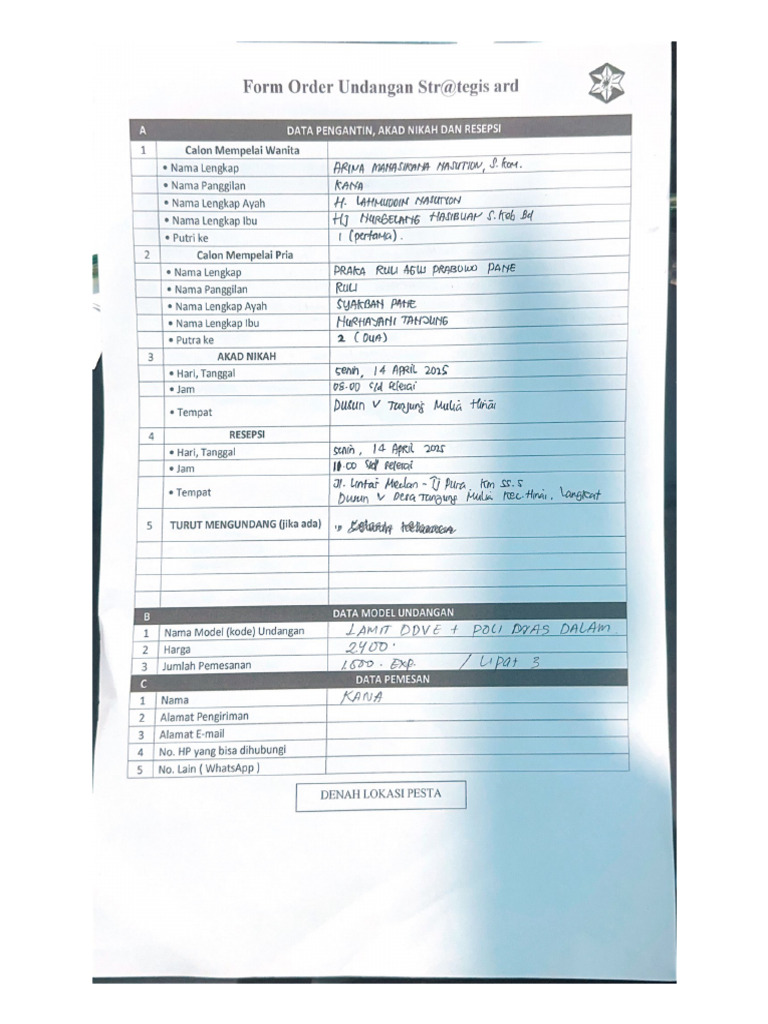 Form Order Undangan Str@Tegis Ard | PDF