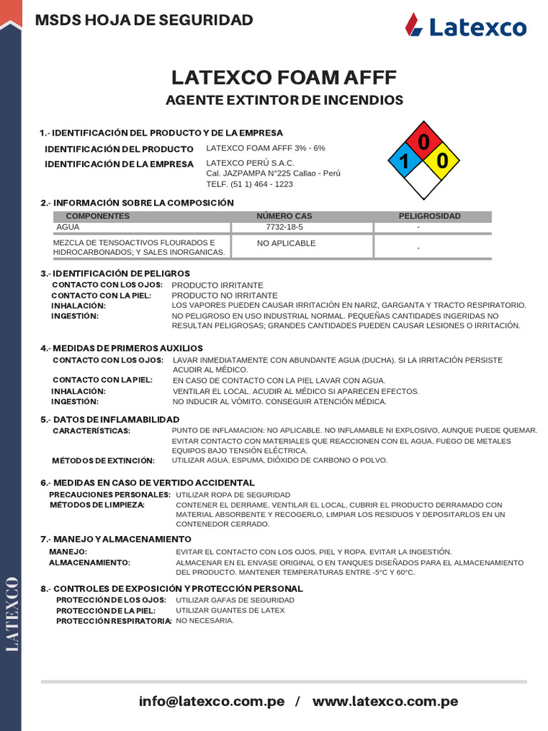 MSDS Espuma Afff Latexco Foam | PDF | Agua | Poliestireno