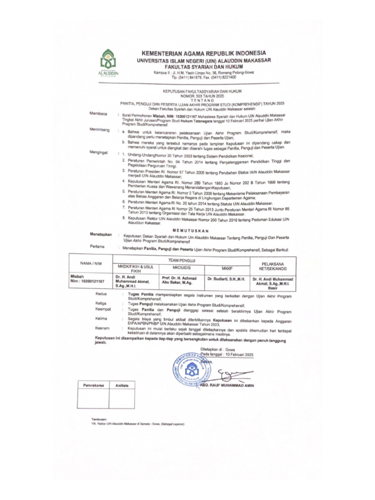 Ujian Komprehensif Misbah, 17 Feb. 2025 | PDF