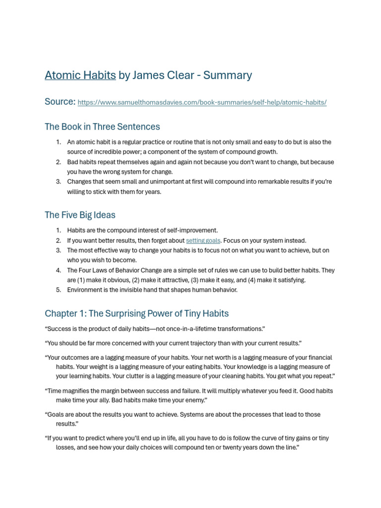 Atomic Habits Summary and Key Insights | PDF | Habits | Self Control