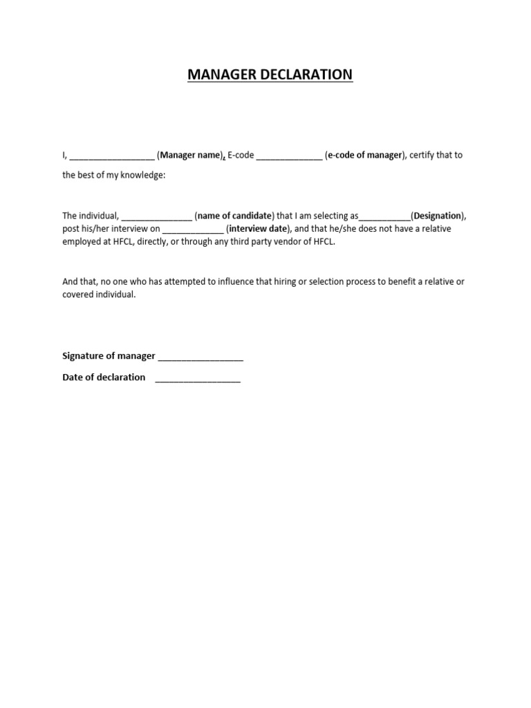 Manager Declaration | PDF