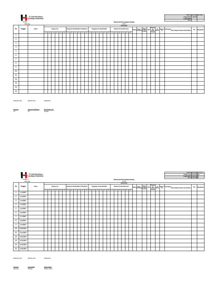 Checklist Perawatan Harian Jasa Boga | PDF