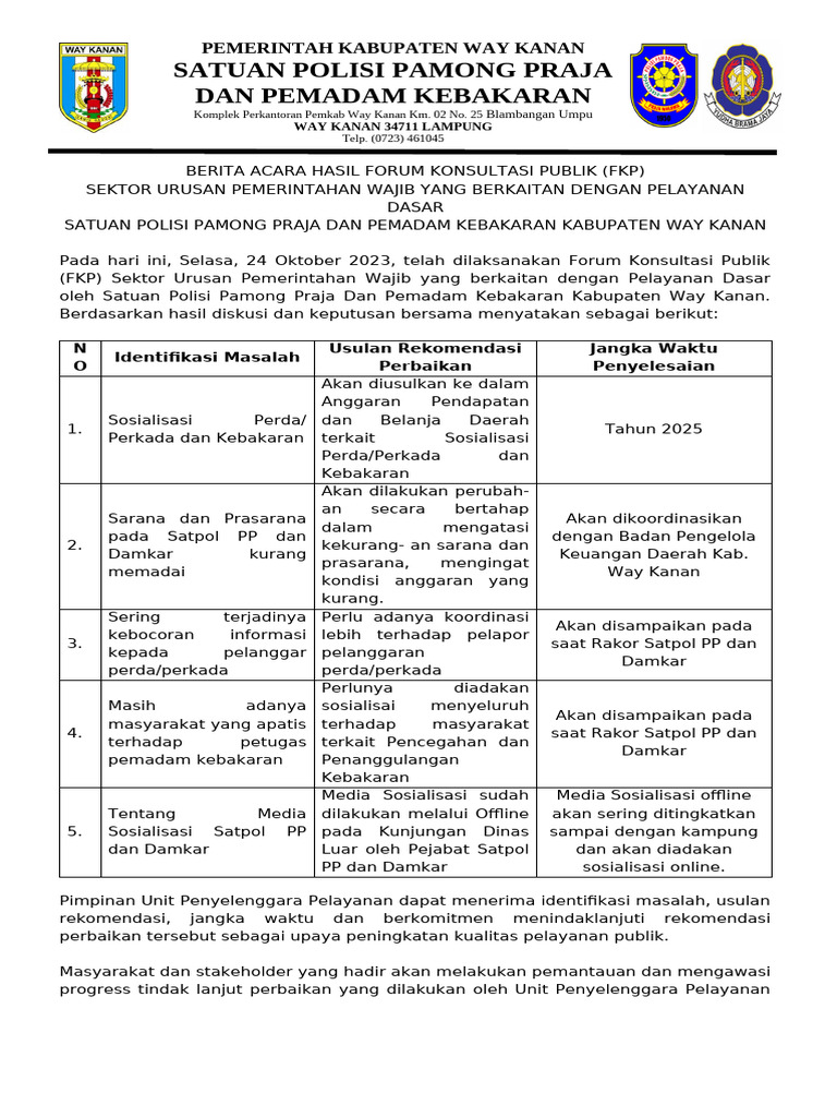 BERITA ACARA HASIL FORUM KONSULTASI PUBLIK | PDF