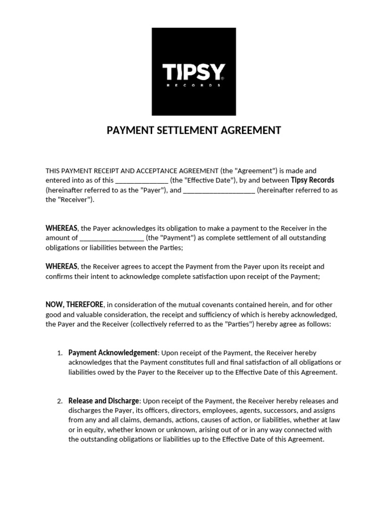 Payment Settlement Agreement Template | PDF | Payments | Business