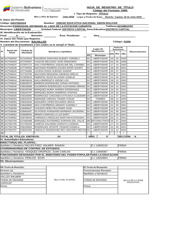 Formato Registro de Titulos 2017-2018 18 Noviembre Copia 123 | PDF ...