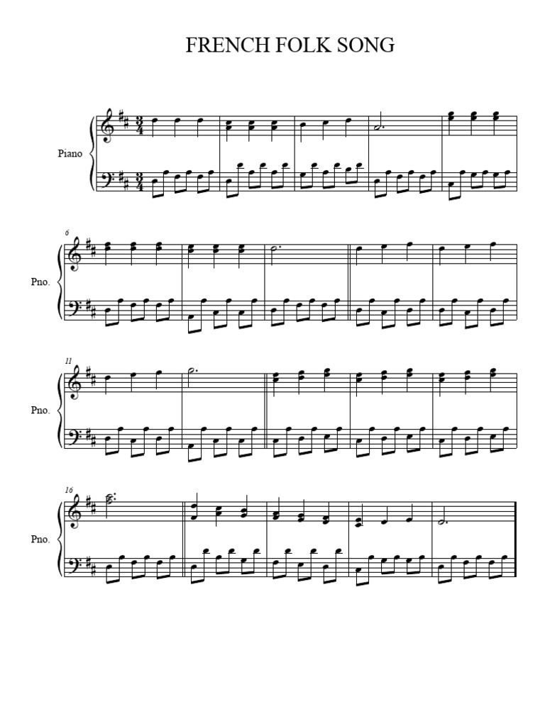 Piano French Folk Song - Musx | PDF