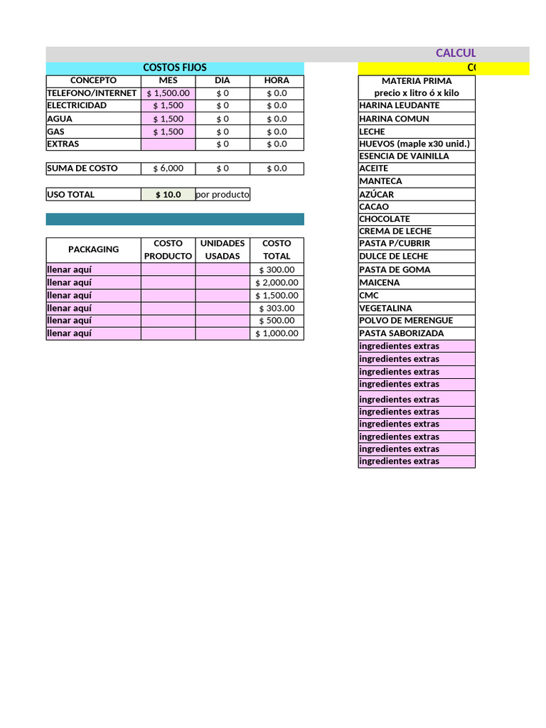 Calculadora Costos Vicky | PDF | Alimentos
