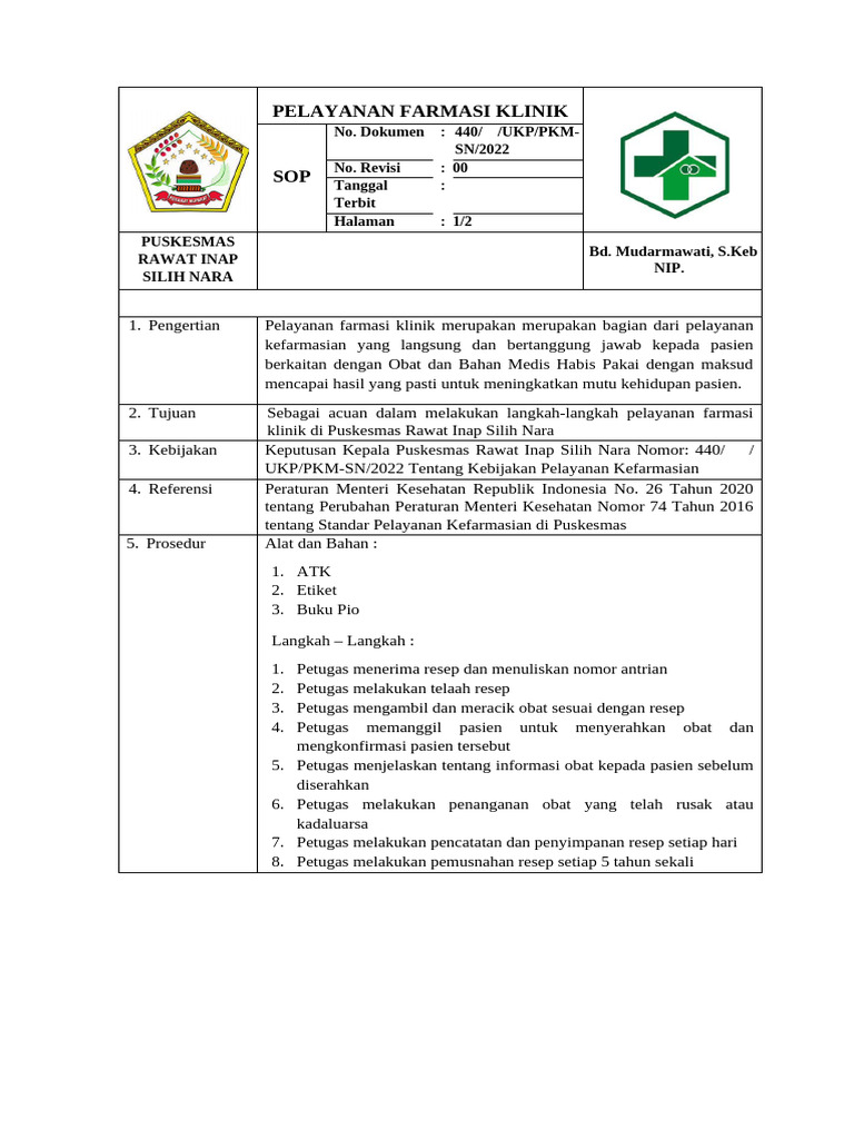 Sop Pelayanan Farmasi Klinik | PDF