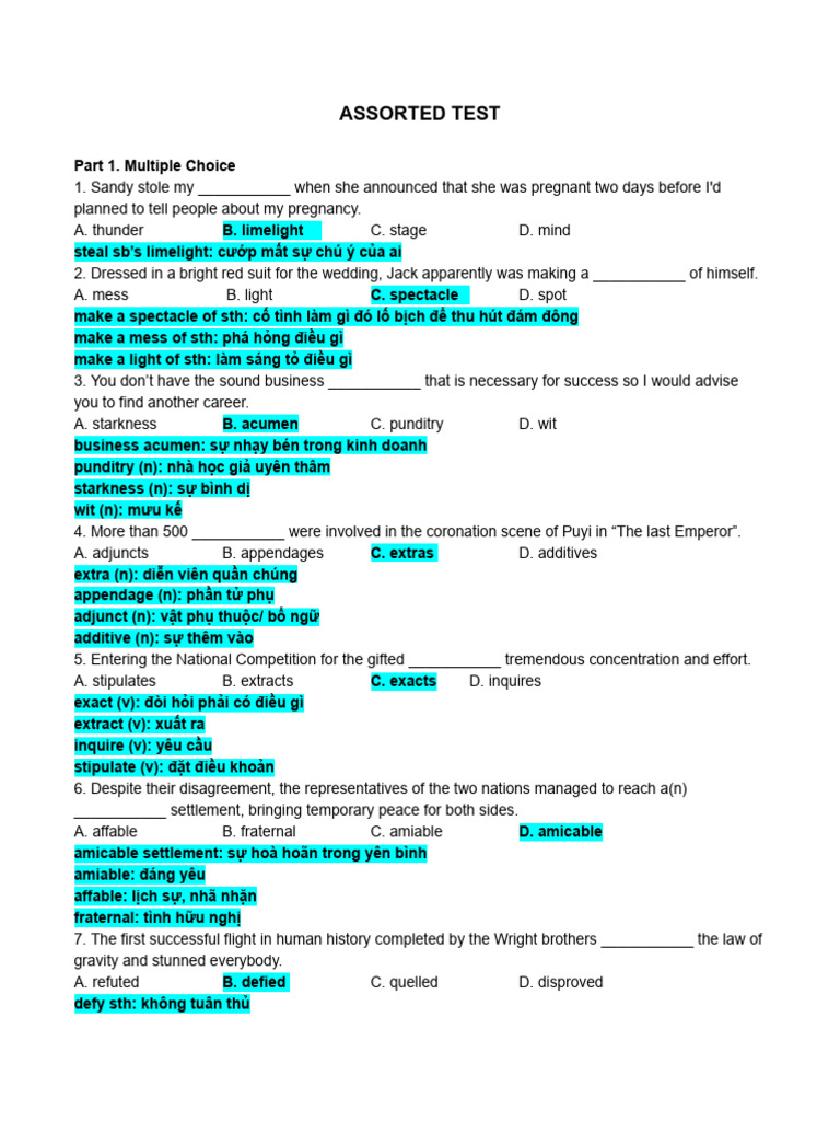 Multiple Choice Vocabulary Test | PDF | Reality | Clothing
