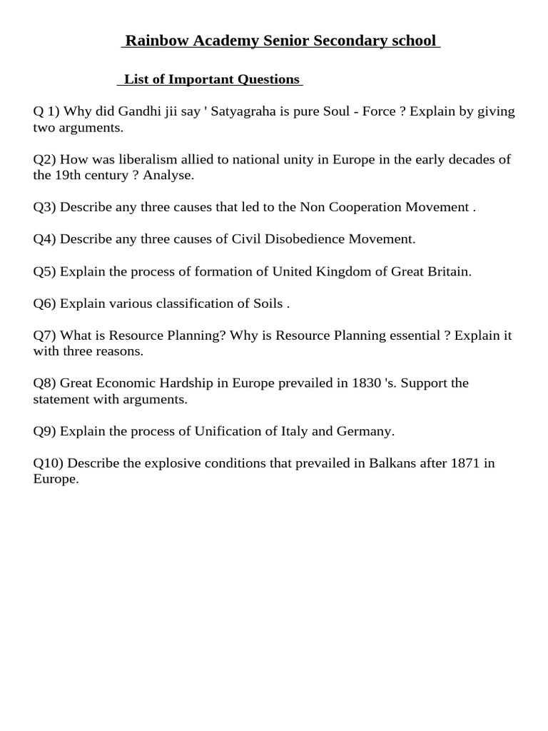 10 Most Important Questions (History and Geography) | PDF