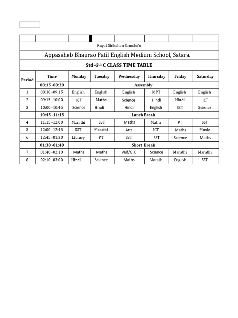 6th C Class Time Table | PDF