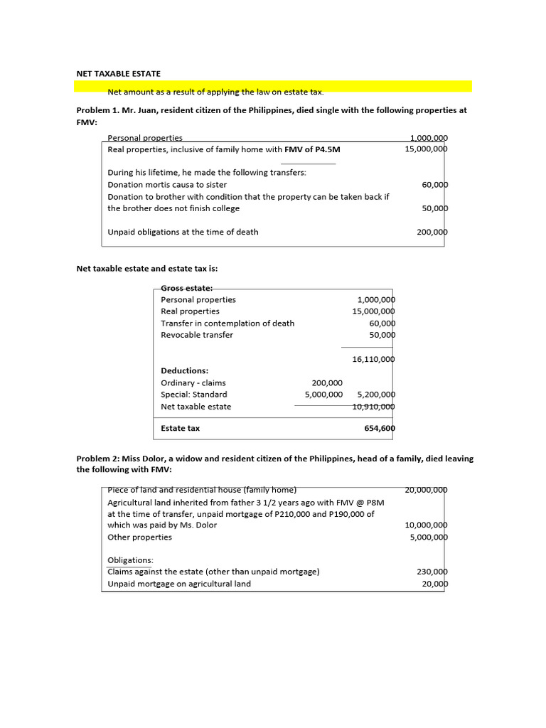 Net Taxable Distributable Estate Estate Tax Tax Credit Compress | PDF ...