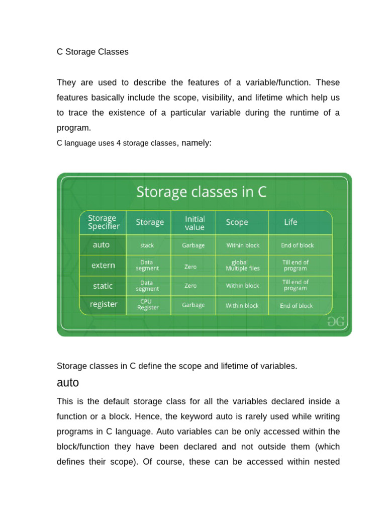 C Storage Classes Explained | PDF | Scope (Computer Science) | Variable ...