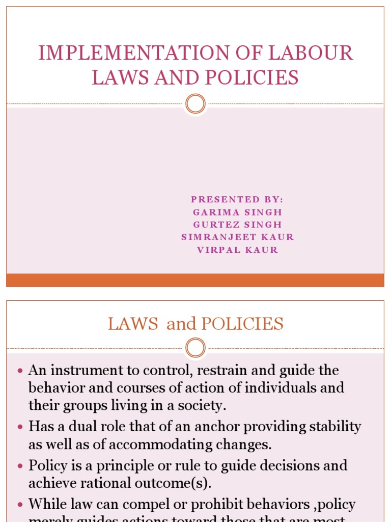 Implementation of Labor Laws and Policies | International Labour ...