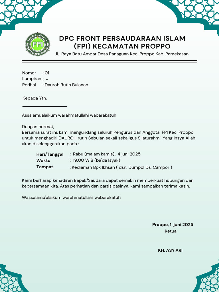 Contoh Surat Undangan Dengan Kop Surat Resmi | PDF