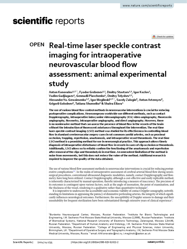 Real Time Laser Speckle Contrast Imaging For Intraoperative Neurovascular Blood Flow Assessment ...