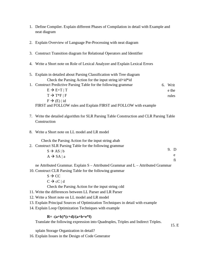CD Mid2 Important Questions | PDF | Parsing | Metalogic