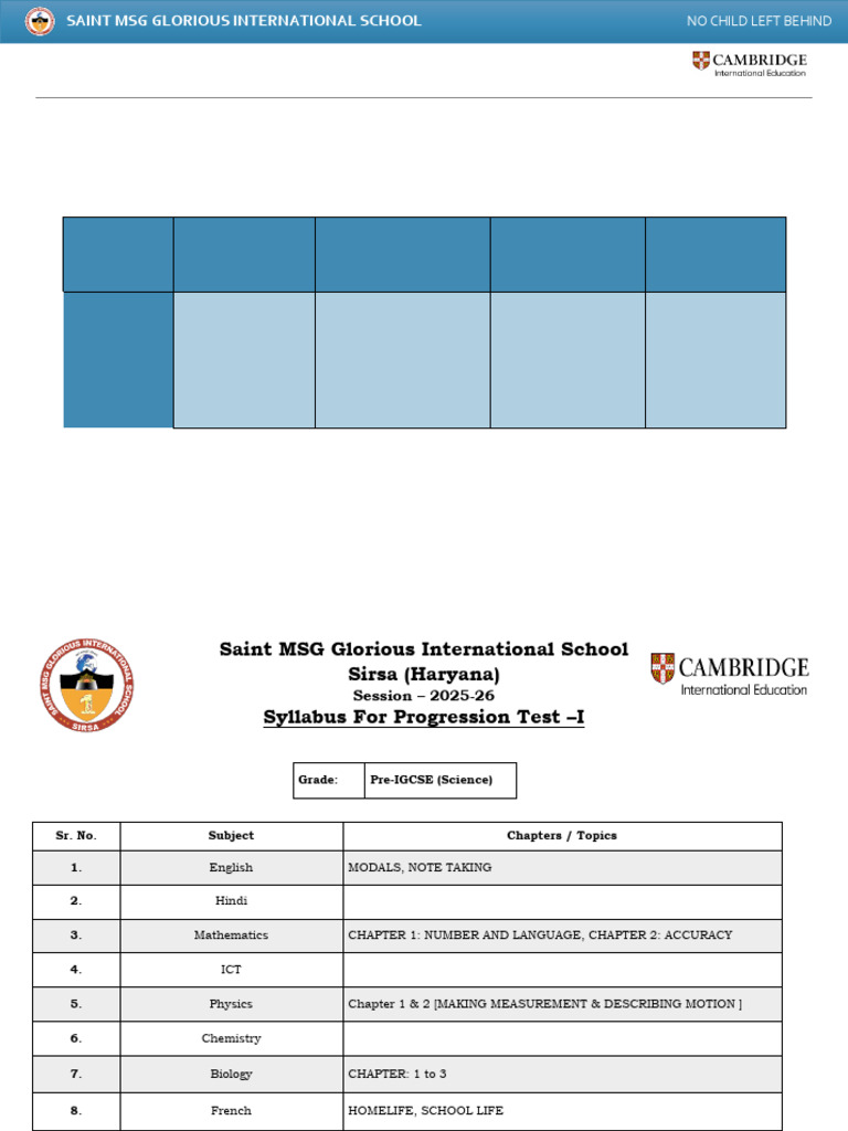 Pre-IGCSE Progression Test Schedule 2025 | PDF