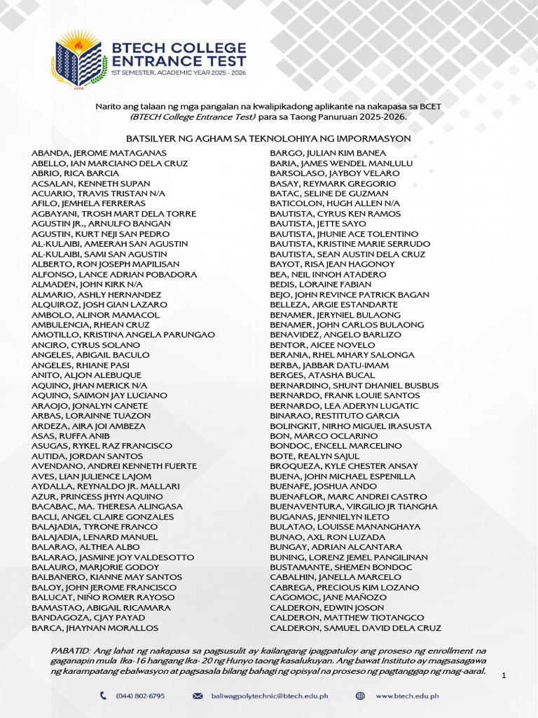 Batsilyer NG Agham Sa Teknolohiya NG Impormasyon | PDF