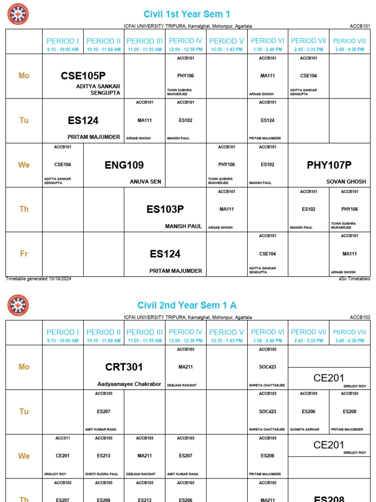 Classwise Time Table 19.10.2024 | PDF
