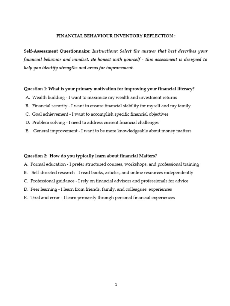 4 - Financial Behavior Inventory Questionnaire. | PDF | Goal | Mindset