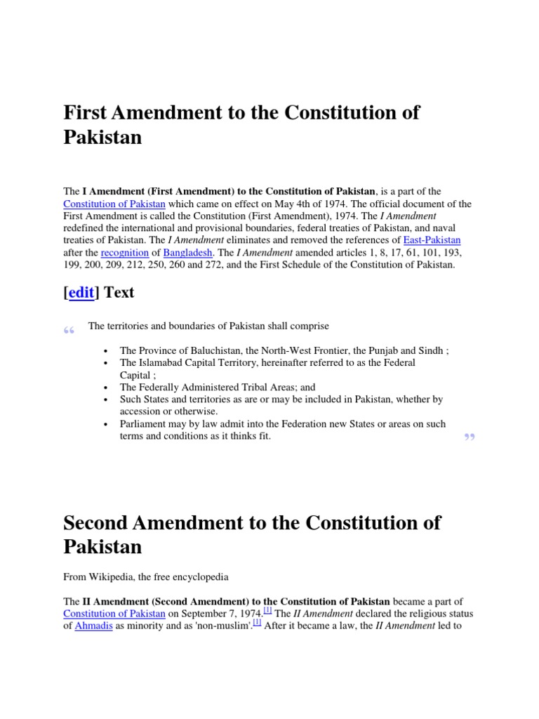 First Amendment To The Constitution of Pakistan | PDF | Pakistan ...