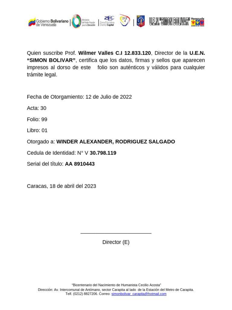 Autenticacion Fondo Anmaury Lisbeth, Sierra Aristimuño | PDF