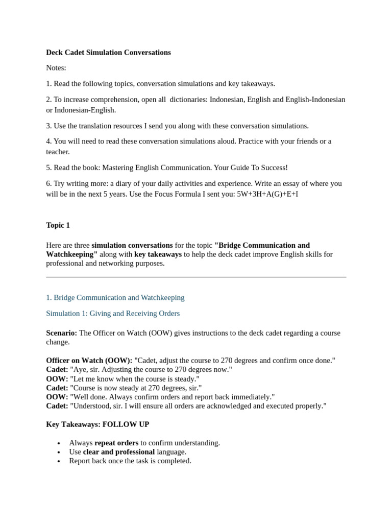 Deck Cadet Simulation Conversations | PDF | Oil Tanker | Compass