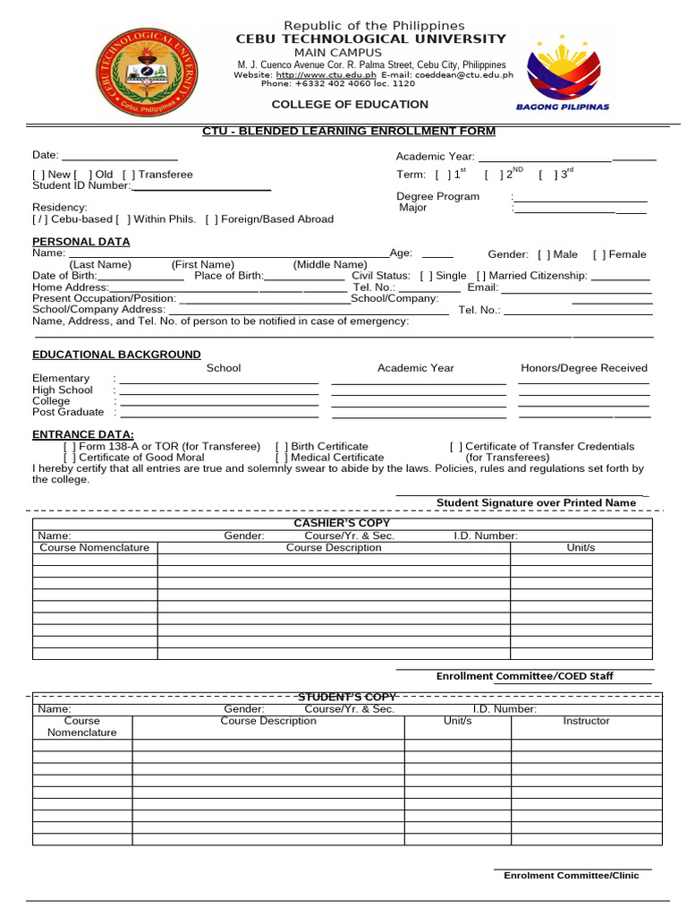 New Student Enrollment Form | PDF | Government And Personhood