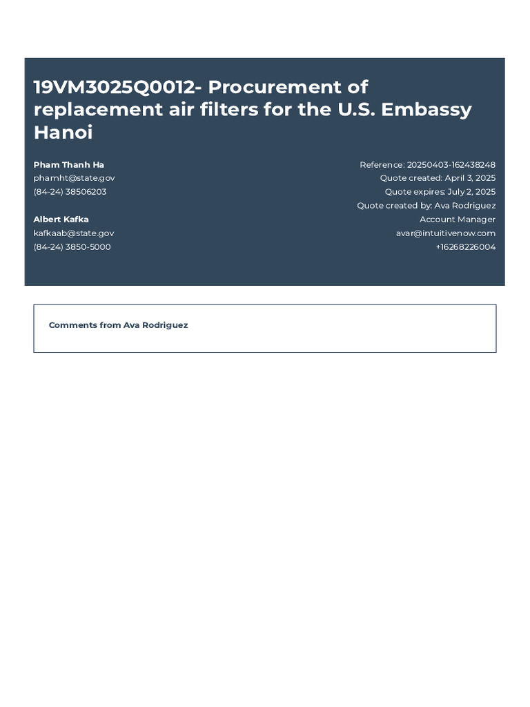 19VM3025Q0012 - Procurement of Replacement Air Filters For The U.S ...