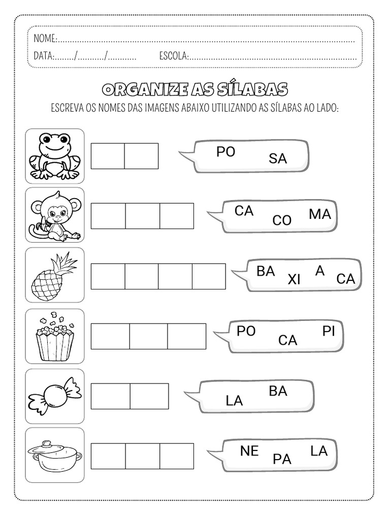 Organize - As - Silabas - Silabas - Simples (1) - Removed | PDF
