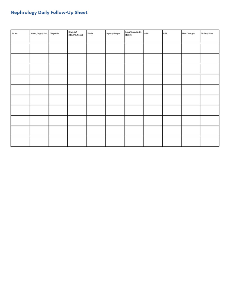 Nephrology Follow-Up Sheet Template | PDF
