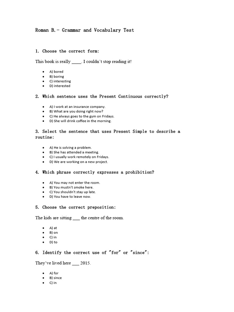 Roman B - Test | PDF